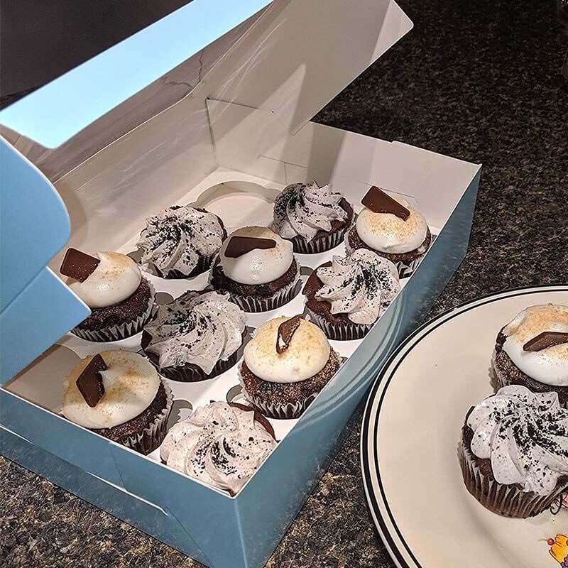 Custom Premium Pale Blue Bakery Boxes with Windows and Inserts for 12 ...